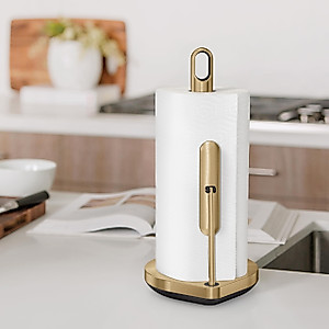 simplehuman Tension Arm Standing Paper Towel Holder, Heavy-Duty, Easy One-Handed Tear, Countertop Kitchen Paper Towel Dispenser, Brass Stainless Steel