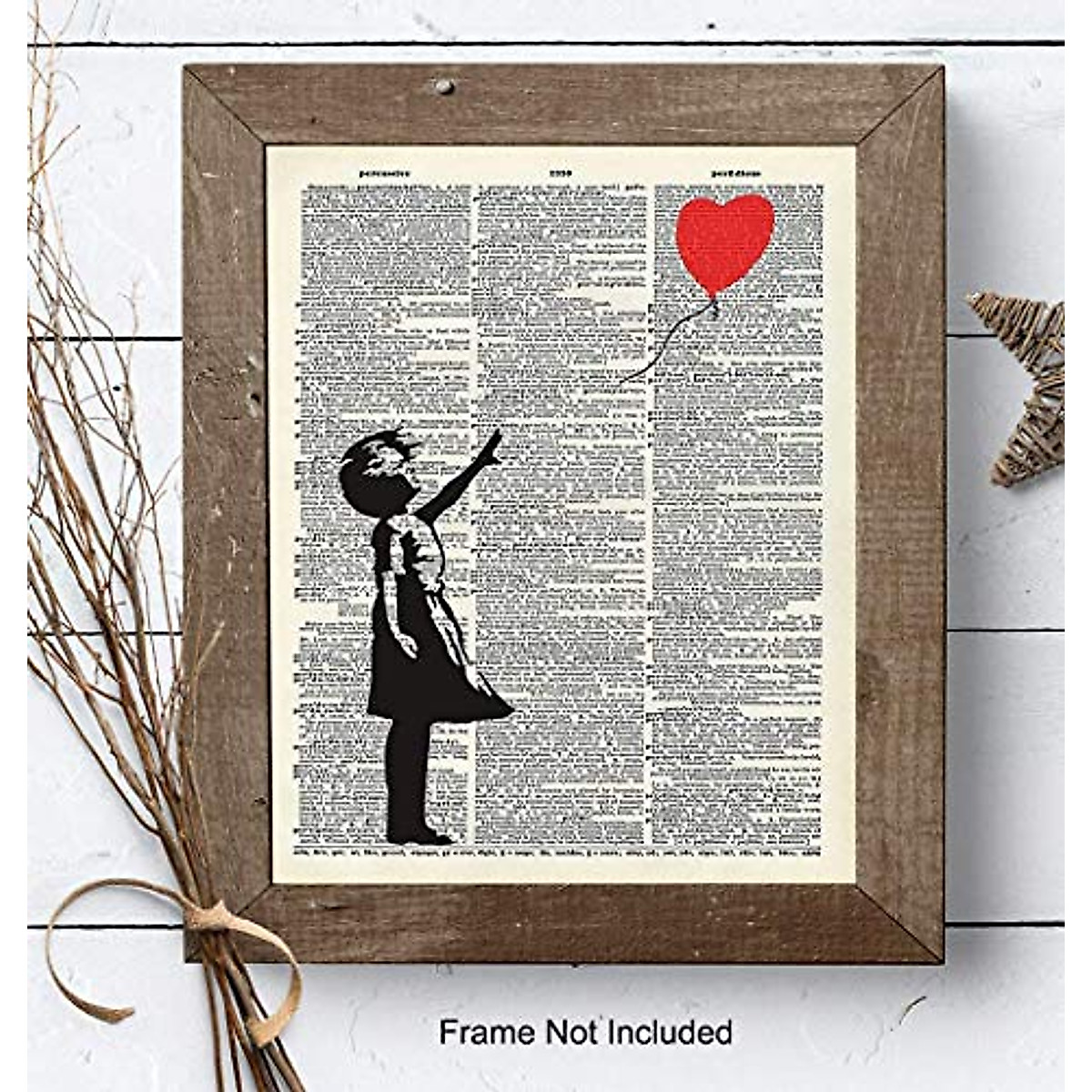Banksy Wall Art - Upcycled Dictionary Graffiti Art Print, Girl With Balloon 8x10 Street Art Poster, Home Decor - Urban Wall Art Print and Room Decorations - Makes a Great Gift - 8x10 Photo Unframed