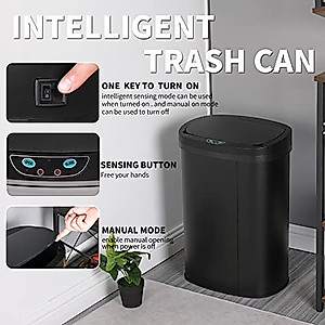 13 Gallon Kitchen Trash Can Automatic Touch Free Garbage Can with Lid Stainless Steel Anti-Fingerprint Mute 50 Liter Waste Bin for Bedroom Home Office Living Room,Black