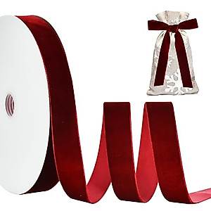 TONIFUL Burgundy Velvet Ribbon 1 Inch x 25yds, Vintage Velvet Ribbons, for Christmas Wreath Decoration Handmade Craft Ornaments Gift Wrapping & Bow Making, Valentine's Day Bouquet packaging