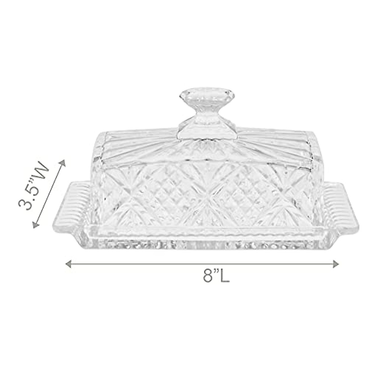 HOME-X Crystal Butter Dish with Lid, Real Crystal Covered Dish, Butter Holder for Serving and Storage, 8"L x 3 ½" W x 4' H, Crystal