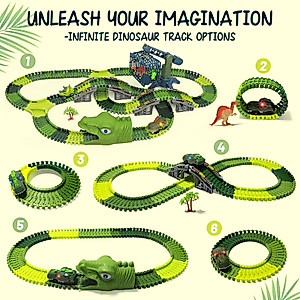 EchoPlan Dinosaur Toys, 309PCS Dinosaur Race Track Train Toy with 4 Dino Cars, 6 Dino Toys, 270 Track set,Create A Dino World Road Race, Toys for Boys kids toddlers 3 4 5 6 7 8 10+ Year Old & Up