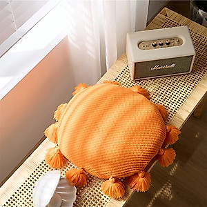 vctops Decorative Round Fringe Throw Pillow with Inserts Woven Textured Throw Pillows for Bedroom Living Room Sofa Couch Balcony (Orange, Diameter 16")