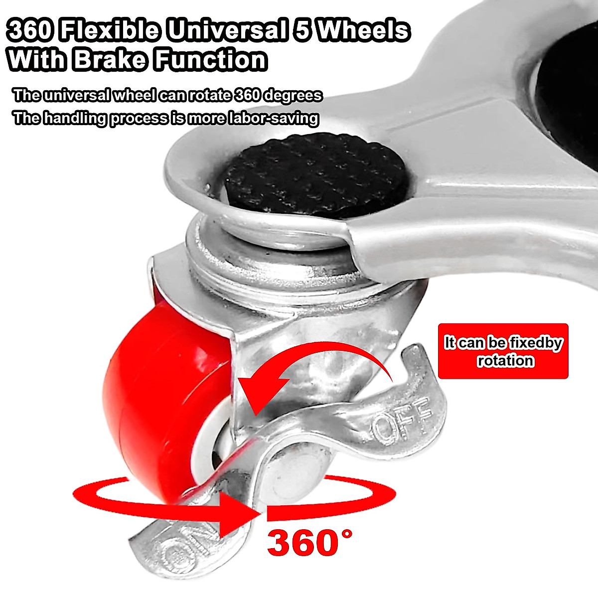 Heavy Duty Furniture Movers Dolly with 5 Wheels Carbon Steel Panel Furniture Lifters Tool Set 360°Rotation Rubber Wheel with 2 Brakes 2800LBs Load Capacity Moving Dolly for Large Furniture（Silver）