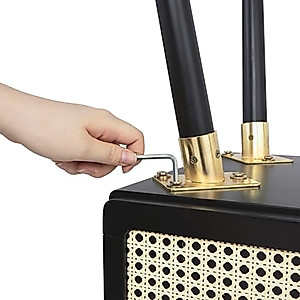 Bme Nipe Black Solid Wood Rattan Nightstand Fully Assembled, Woven Cane End Table, Bedside Table for Modern Bedroom, Boho Living Room with Long Wood Legs Large Storage 1-Drawer