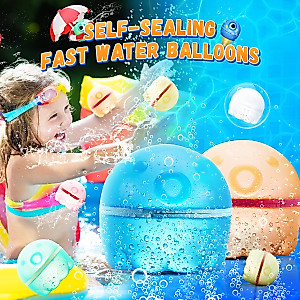 Hiliop 16PCS Reusable Water Balloons for Kids, Splash Refillable Water Balloons Bombs Self Sealing Quick Fill Magnetic with Mesh Bag
