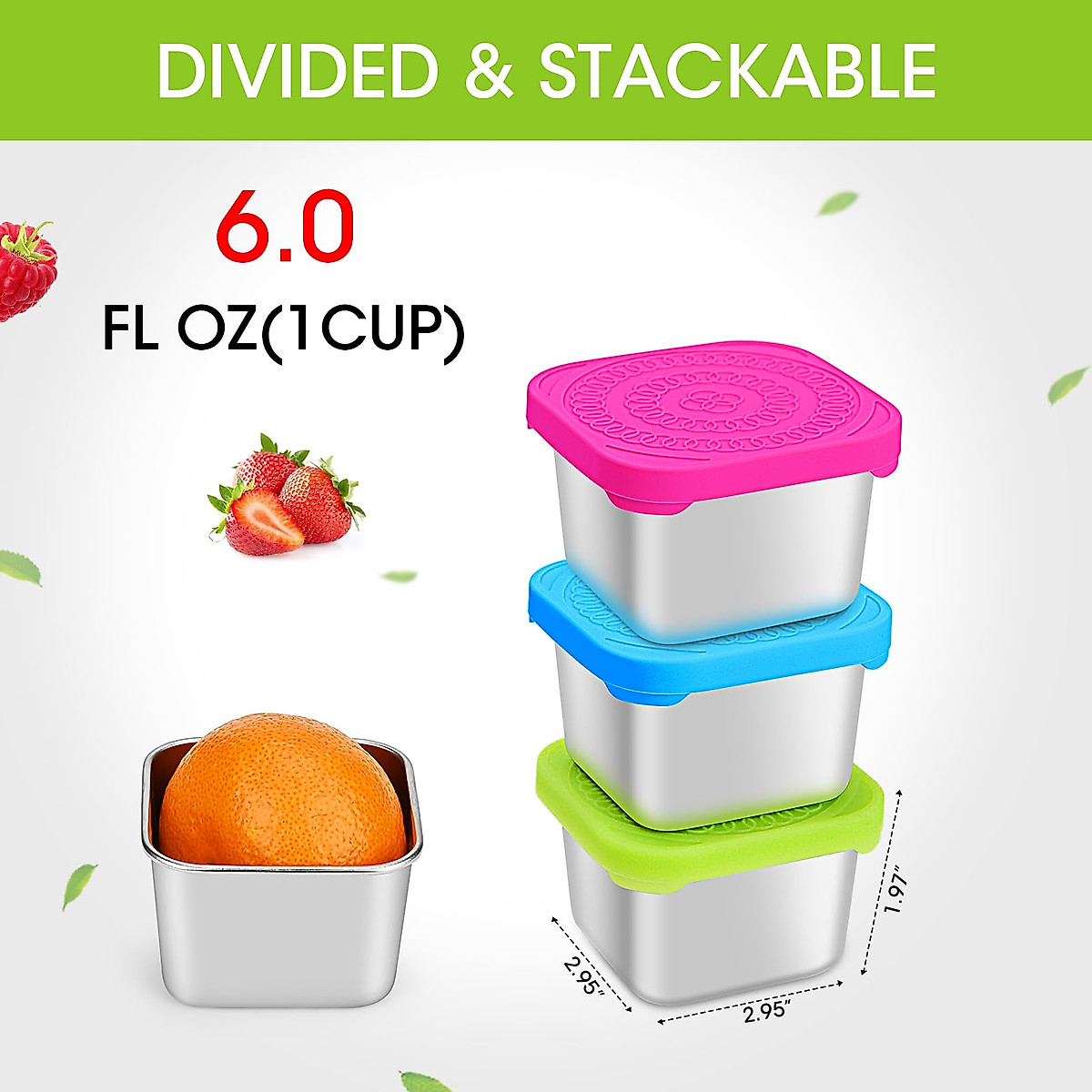 Haldane 8pack Snack Containers for Kids, Leak Proof Snack Pack Containers for Toddlers, Mini Stainless Steel Containers with Lids, Kids Lunch Box Containers for Daycare, School, Travel (6oz)