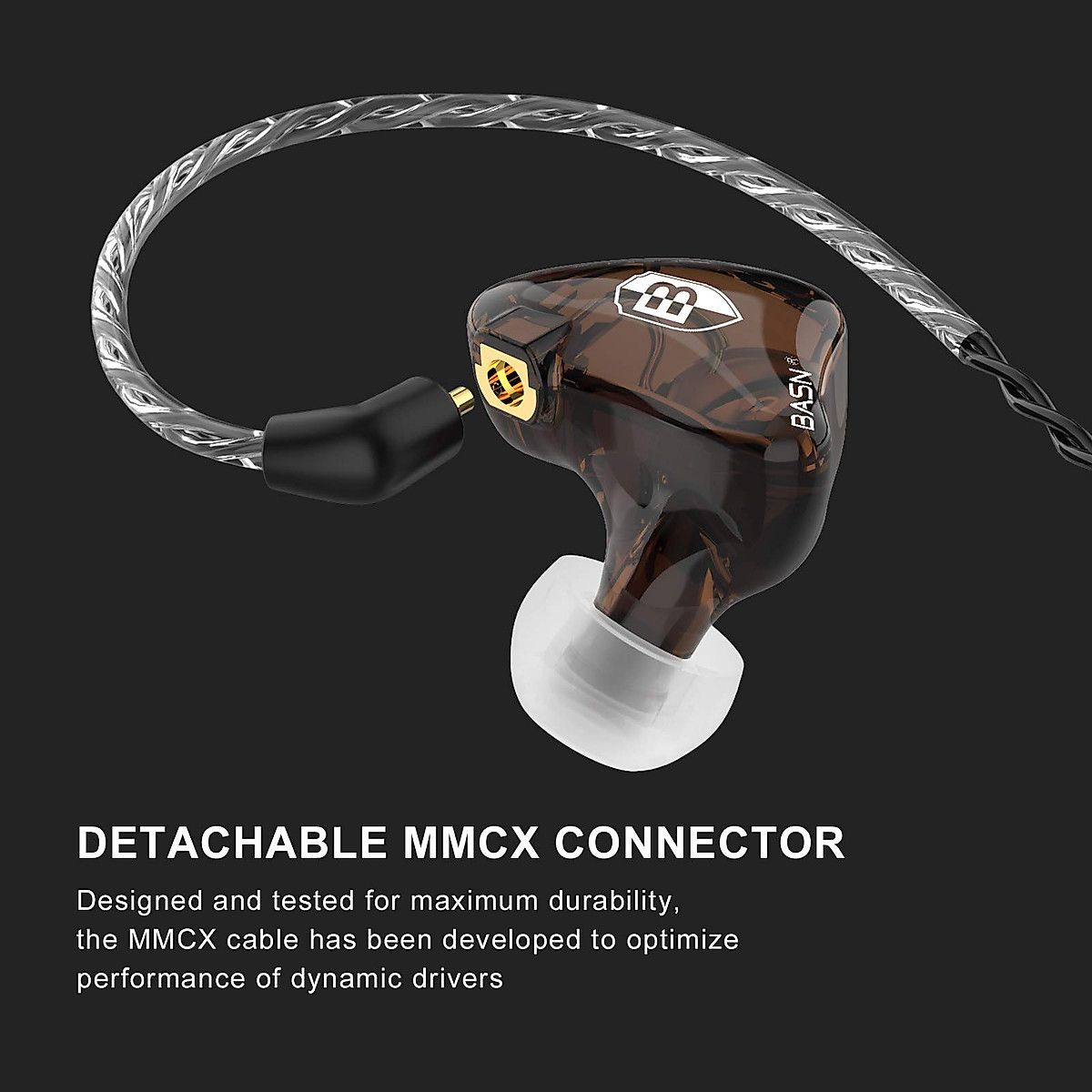 BASN Bsinger PRO in-Ear Monitors Hybrid Dynamic Dual Drivers Two Detachable MMCX Cables Musicians in-Ear Earbuds Headphones (Brown)