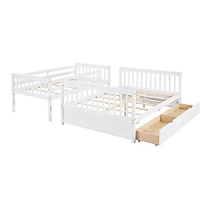Twin-Over-Full Bunk Bed with Ladders and Two Storage Drawers