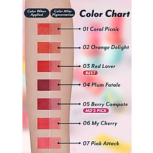 I'M MEME Water Gel Tint - Color Key Ring | Gift, Highly-pigmented, Long Lasting, Travel-Friendly, Lip Stain, 07 Pink Attack, 0.09 Oz