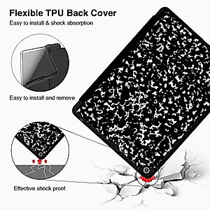 Hi Space for iPad 9th 8th 7th Generation Case for iPad 10.2 Case 2021 2020 2019 Composition Notebook with Pencil Holder, Book Trifold Protective Shockproof Cover with Auto Sleep Wake for A2270 A2428