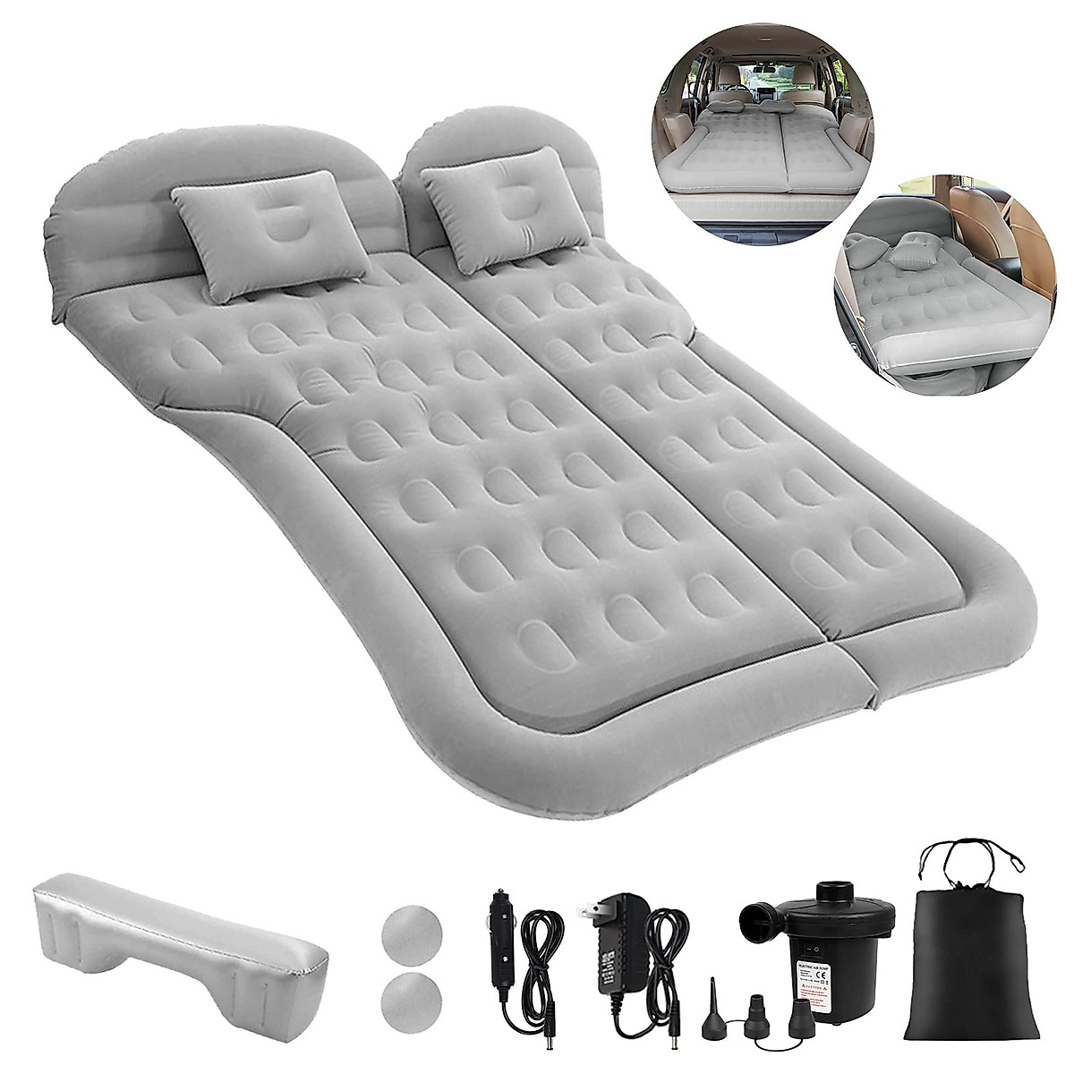 ISWEES Car Air Mattress, SUV Air Mattress, Car Mattress for SUV, Full Mattress with Electric Pump and 2 Pillows, Car Bed Air Mattress Flocking Portable Sleeping Pad for Home Outdoor Travel Camping