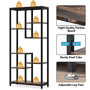Tribesigns 6-Tier Tall Bookshelf Bookcase, Industrial 8-Shelf Open Bookcase Storage Display Book Shelves for Living Room, Home Office