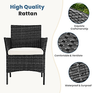 DUMOS Patio Furniture Set 4 Pieces, Outdoor Wicker Furniture with Coffee Table, Modern Rattan Patio Chairs Conversation Sets with Sofa for Garden, Terrace, Porch, Balconies, Lawns (Black and Beige)