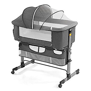 nordmiex Bedside Sleeper Bedside Crib, Baby Bassinet 3 in 1 Travel Baby Crib Baby Bed with Breathable Net,Adjustable Portable Bed for Infant/Baby(Deep Grey)