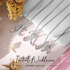 DISIMIE Silver Initial Name Necklaces for Women Girls, Letter Heart Pendant Necklace Aesthetic for Best Friend, Personalized Cute Chain Jewelry Birthday Anniversary Mother's Day Gift, Sterling