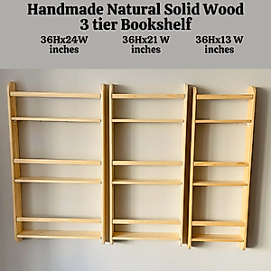Furpinea 3 Tier Natural Wood Handmade Montessori Kids Bookshelf, Wall Mounted Space Saver Children for Nursery (Wide 24" Width, Natural)
