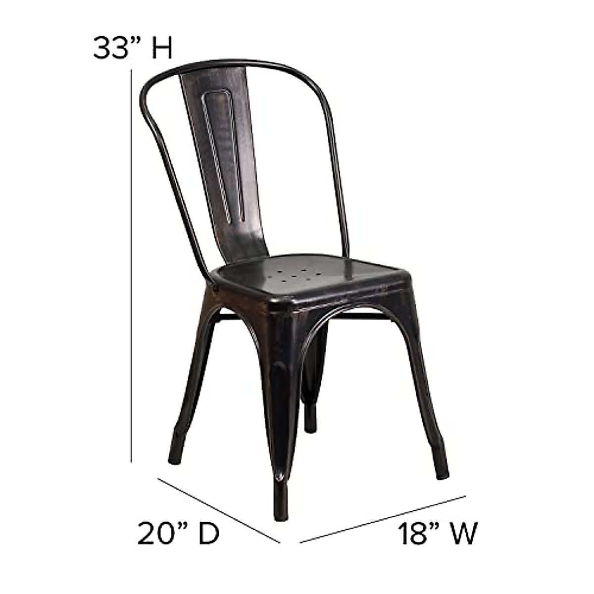 Flash Furniture Commercial Grade 4 Pack Black-Antique Gold Metal Indoor-Outdoor Stackable Chair