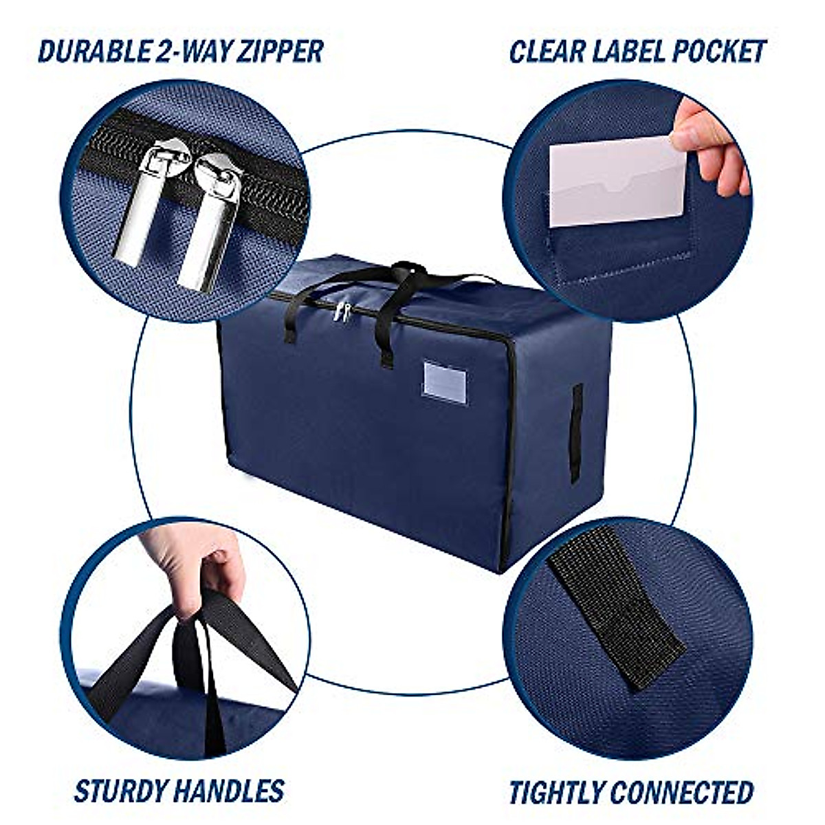 IHOMAGIC Extra Large Storage Bag with Carry Handles, Heavy Duty Storage Containers Clothes Organizers with Sturdy Polyester Fabric, Water Resistant Moving Bag for Bedding, House Moving ,Navy Blue, L