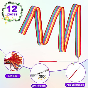 12 Pack Rainbow Dance Ribbons,6.6Ft Dance Ribbons Streamers Rhythmic Gymnastics Ribbon Twirling Ribbons,Baton Twirling Wands on Sticks for Kids Artistic Dancing,Talent Shows,Gymnastics Party Favors