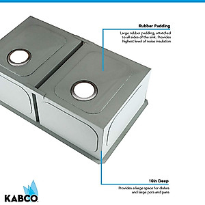 KABCO 32 Inch 16 Gauge Extra Thick Undermount Zero Radius Double Bowl Handmade Kitchen Sink with Stainless Steel Sink Strainers Bottom Sink Grids and a Rolling Grid Combo Package