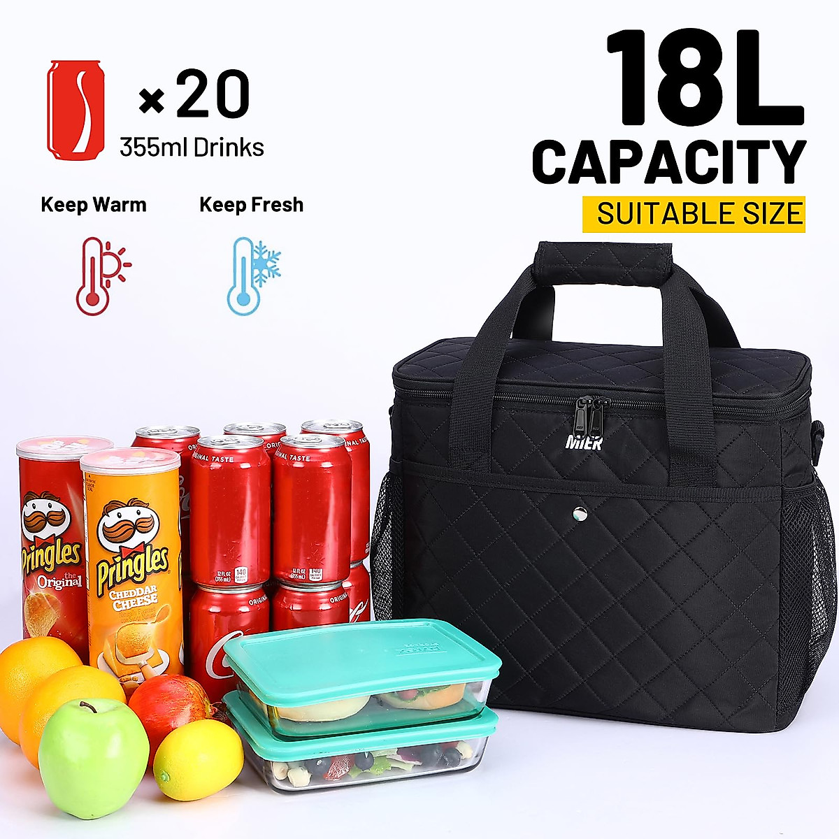 MIER 18L Large Soft Cooler Insulated Picnic Bag for Grocery, Camping, Car, Black