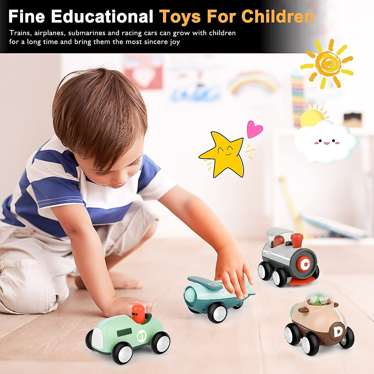 FVLFIL 4PCS Toy Car Electric Music Set, OYN Food Grade ABS Material Car, Plane, Train, Submarine Vehicle Four-Piece, Gift Specially Designed for Children and Babies (More Than 12 Months)………