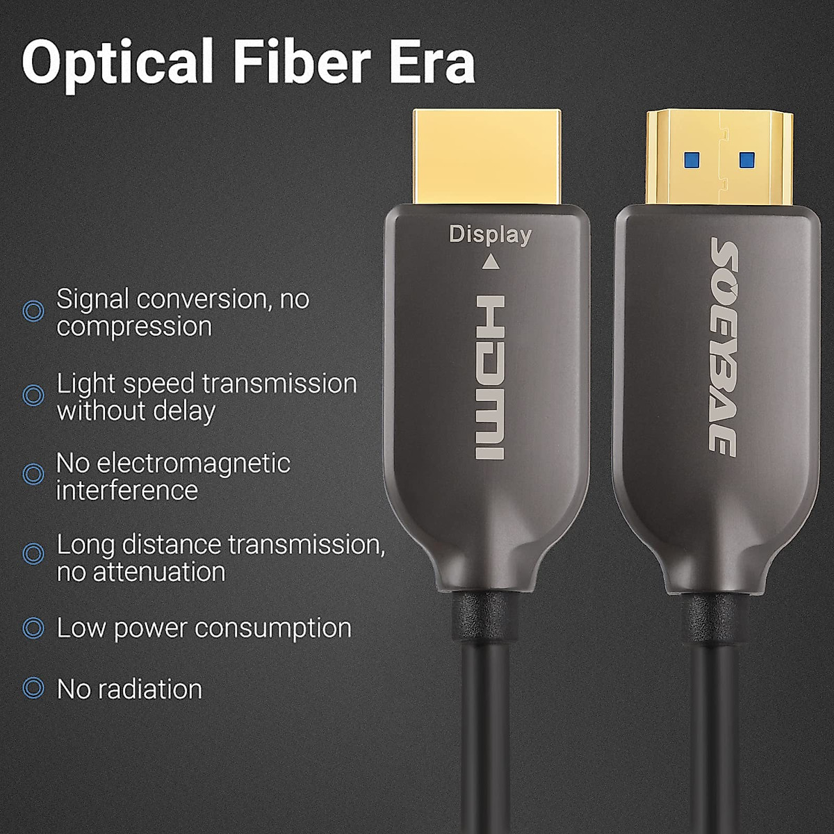 SOEYBAE 4K Fiber Optic HDMI Cable 100ft/30m,HDMI Cable 2.0 Supports 4K@60Hz, 18Gbps,4:4:4,ARC, 3D,for TV LCD Laptop PS3 PS4