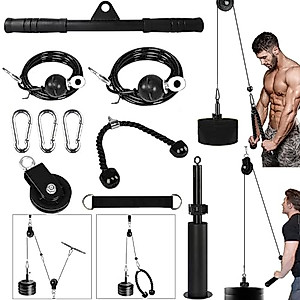 Home Gym Lifting Pulley Systems with Adjustable Length Cable for LAT Pulldown, Biceps Curl, Triceps, Shoulders, Back, Forearm Workout, Ideal Home Gym Equipment