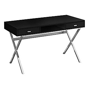 Monarch Specialties Laptop Table with Drawers and Open Shelf Computer, Writing Desk, Metal Sturdy, 48" L, Black/Chrome Legs