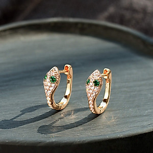 VACRONA Gold Hoop Earrings Huggie Earrings for Women 14k Gold Plated Small Hoops Green Snake Shell Beaded Earrings Hypoallergenic Jewelry Gift