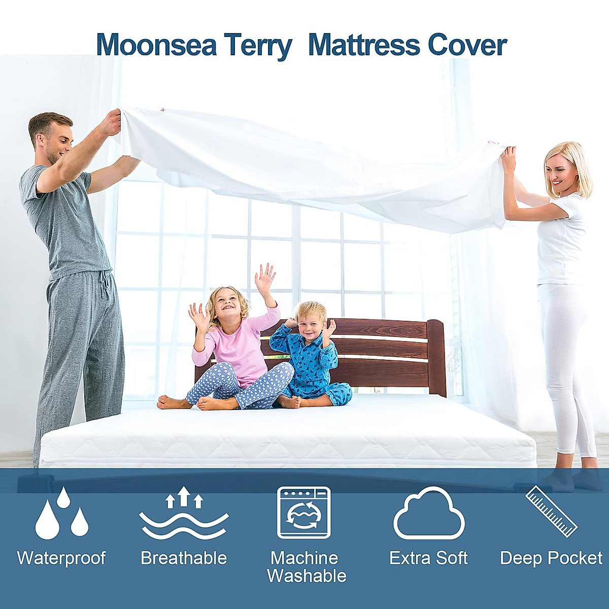 Full Size Mattress Protector Waterproof, Full Size Mattress Cover Breathable Cotton Terry with Waterproof TPU Layer Fitted 14'' Pocket, Noiseless Cotton Terry Mattress Cover Full Size