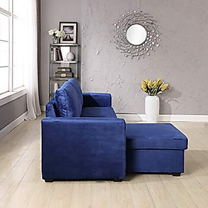 Velvet Storage Reversible Sectional Sofa bed Sleeper Velvet Chaise Storage Reversible Sofa Bed Sleeper Sectional, 91", Blue
