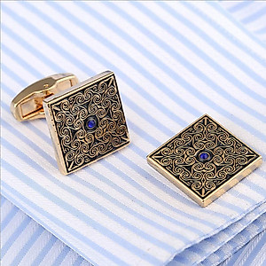 Vintage Celtic Cufflinks Luxury Blue Cubic stone Gold tone Cuff links YW19
