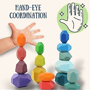 Curious Melodies Wooden Toys Stacking and Balancing - Advanced Small River Rocks | Nature Toy Block Sets