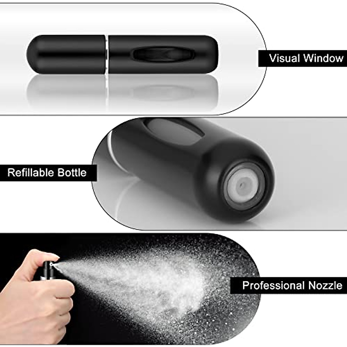 Soleebee Portable Refillable Perfume Atomizer Bottles, Mini Matte Atomizer Perfume Bottles, Refillable Perfume Spray Dispensers, Scent Pump Case, Travel Size Perfume Spray Bottle 5ml/0.2oz (4 Pcs Black)