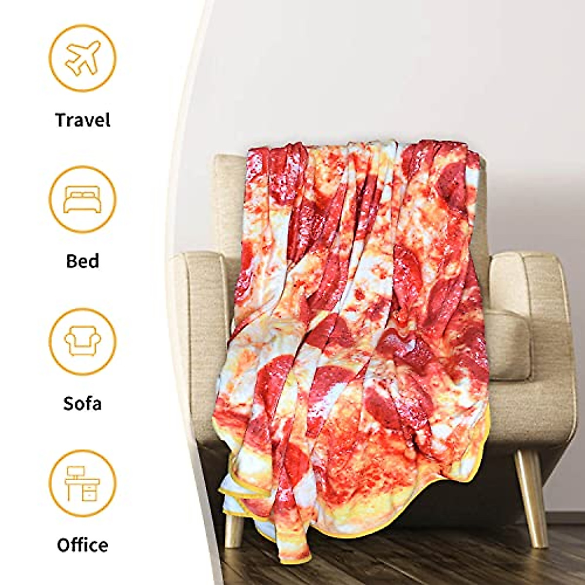 BROSHAN Funny Blanket Adult Size-Novelty Sofa Bed Throws, Double Sided Pizza Blanket 80 in, Soft Fleece Wrap Blankets for Gag Gifts