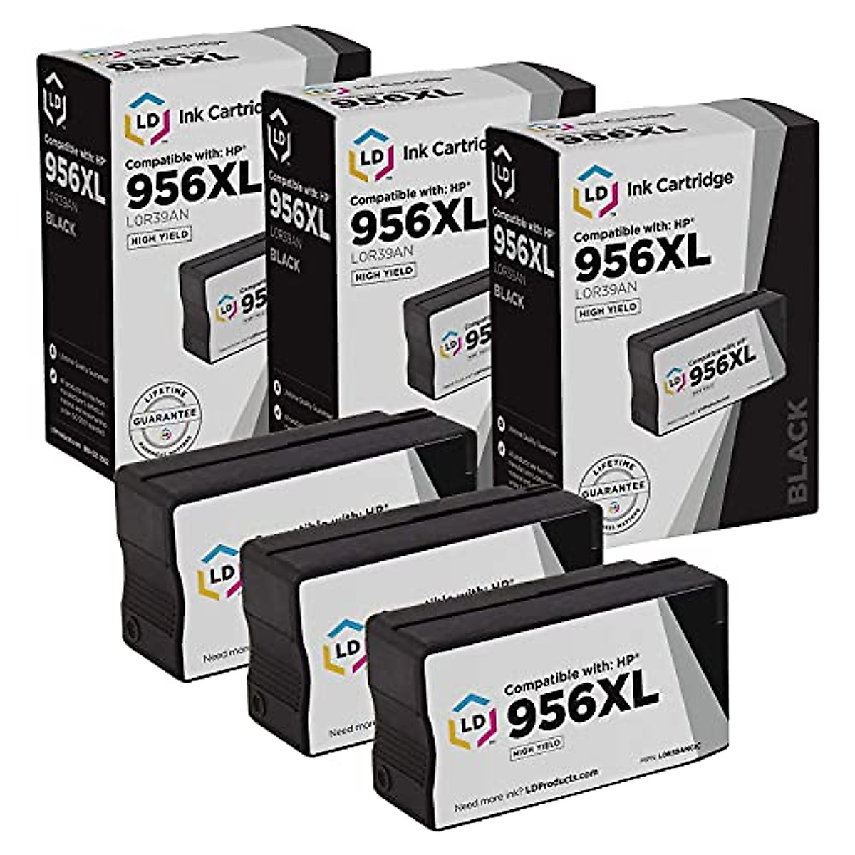 LD Products Compatible Ink Cartridge Replacement for HP 956XL 956 XL L0R39AN HY (Black, 3-Pack) Compatible with OfficeJet Pro 7720, 7730, 7740, 8200, 8210, 8216, 8218, 8700, 8716, 8718, 8719, 8720
