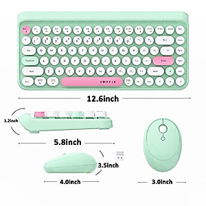 UBOTIE 84Keys Colorful Wireless Computer Keyboards and Mice Combos, Mini Compact Retro Typewriter Design Laptop Keyboards with 2.4GHz USB Nano (Green)
