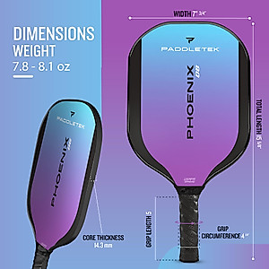 Paddletek Phoenix G6 Pickleball Paddle | Professional Pickleball Paddles with Honeycomb Core, Polycarbonate Surface, Graphite PolyCore & High Tack Performance Grip | USAPA Approved