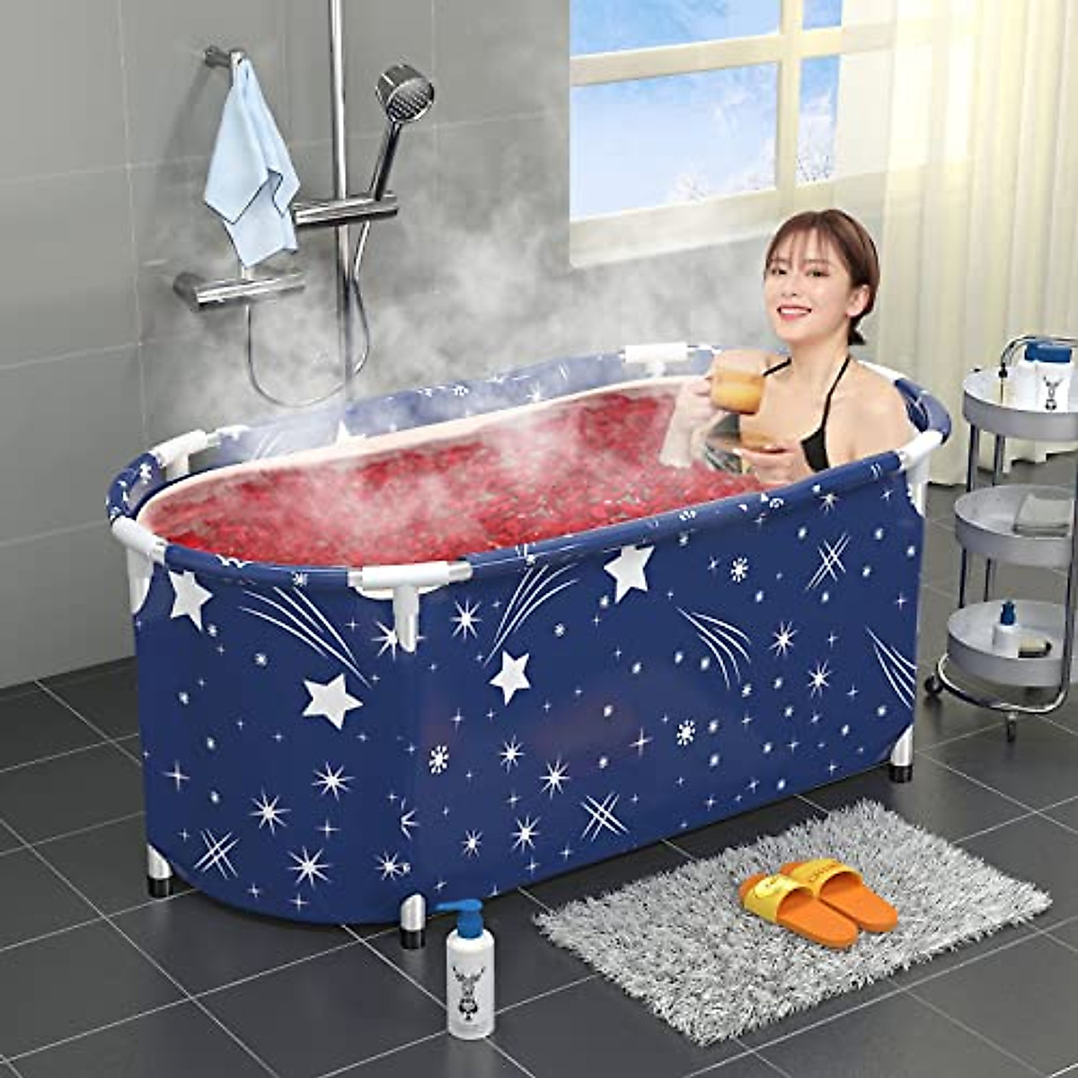Portable Foldable Bathtub, 48" Freestanding Soaking Bath Tub for Adults, Separate Family Bathroom SPA Tub, Folding BathTub for Adult, Efficient maintenance of Temperature, Ideal for Hot Bath Ice Bath