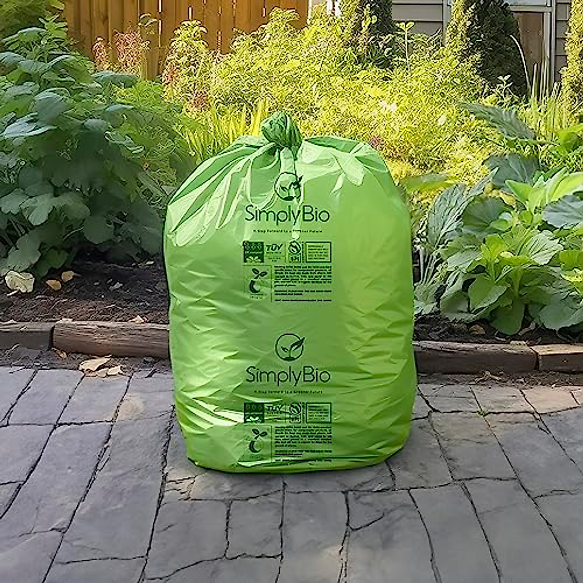 Simply Bio 33 Gallon Compostable Trash Bag with Flat Top, Heavy Duty Extra Thick 1.57 Mil, 30 Count, 124.92 Liter, Large Lawn Leaf Yard Waste Bag, ASTM D6400, US BPI and Europe OK Compost Certified