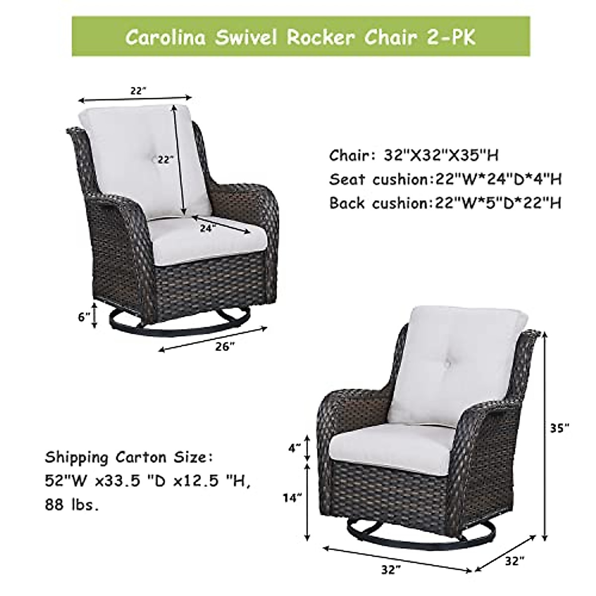 Rilyson Wicker Rocking Chair Swivel Chairs - 4 Piece Rocker Patio Chairs Set Rattan Rocking Chair for Outdoor Porch Deck Garden Backyard(Brown/Beige)