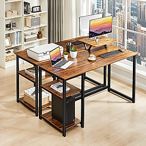 GreenForest Computer Home Office Desk with Monitor Stand and Reversible Storage Shelves,55 inch Modern Simple Writing Study PC Work Table,Walnut