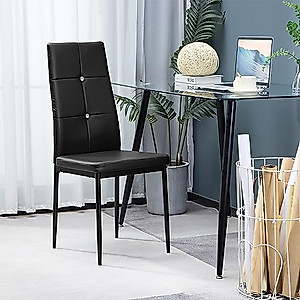 WISOICE Dining Chairs Set of 4, Black Chairs for Dining Room, Kitchen Chairs with High Back, PU Leather Seat and Metal Frame