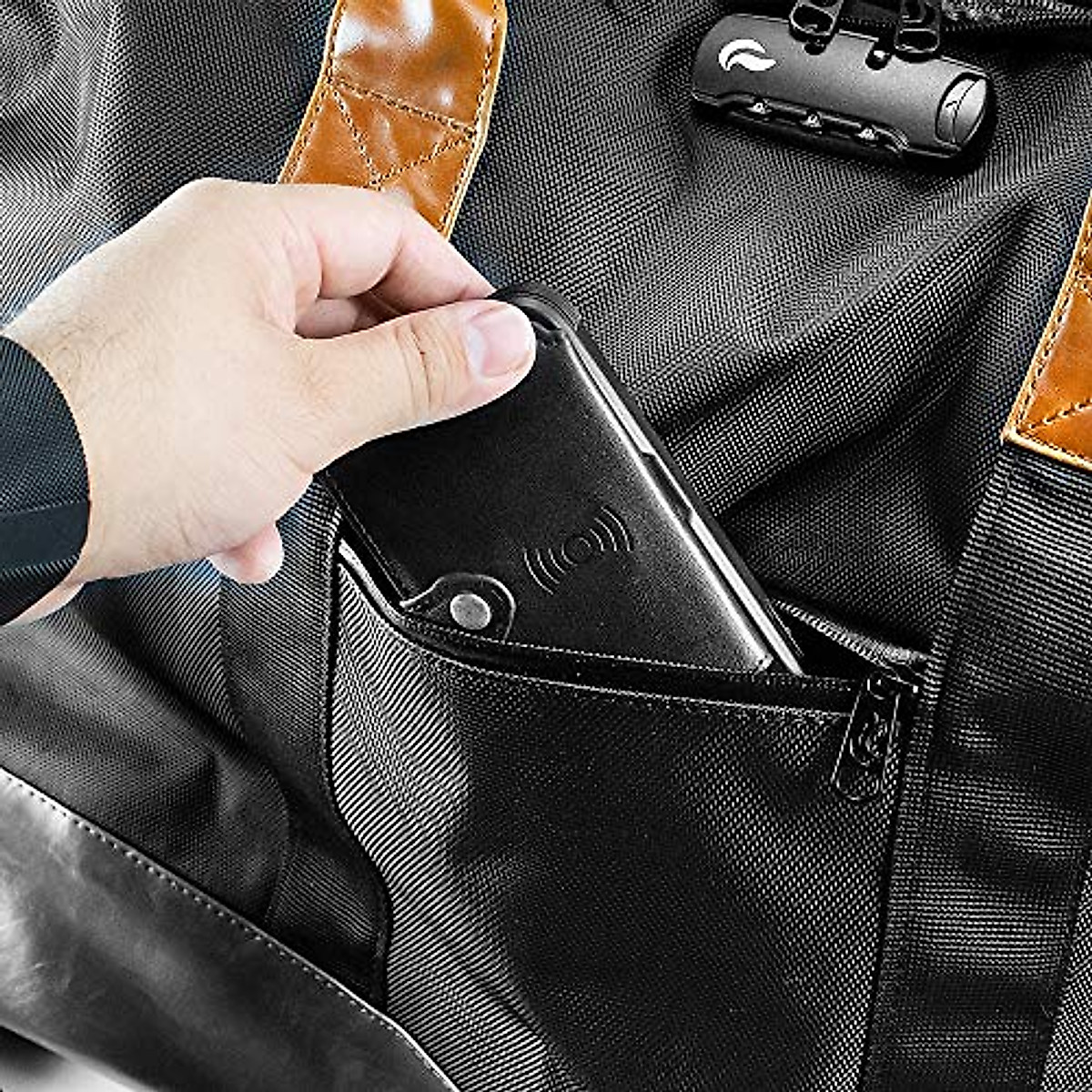 Skunk Weekender - Smell Proof Bag w/ Combiation Lock (Black/Brown Leather)