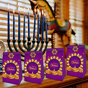 HABDJILTY 20Pcs Happy Diwali Gift Bags + 20pcs Stickers,Festival of Lights Gifts Bags for Birthday Gift Packs Snacks Candy Bags Diwali Party Favor