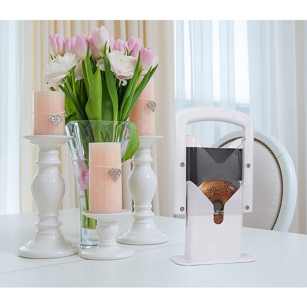 Bagel Slicer, Perfect for Bagels, Bagel Cutter Stainless Steel (White)