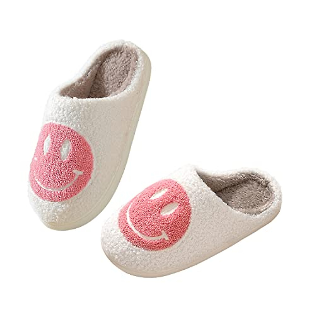 Smiley Face Slippers for Women Happy face slippers Retro Soft Plush Warm Slip-on Slippers, Cozy Indoor Outdoor Slippers