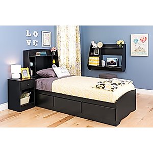 Prepac Astrid Simplistic Tall Nightstand Side Table with 1 Drawer and Open Shelf, Functional Bedside Table 16" D x 16" W x 24.5" H, Black, BDNH-0401-1